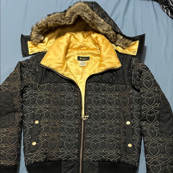 tokidoki | Jackets & Coats | Rare Tokidoki Black And Gold Heart Puffer ...